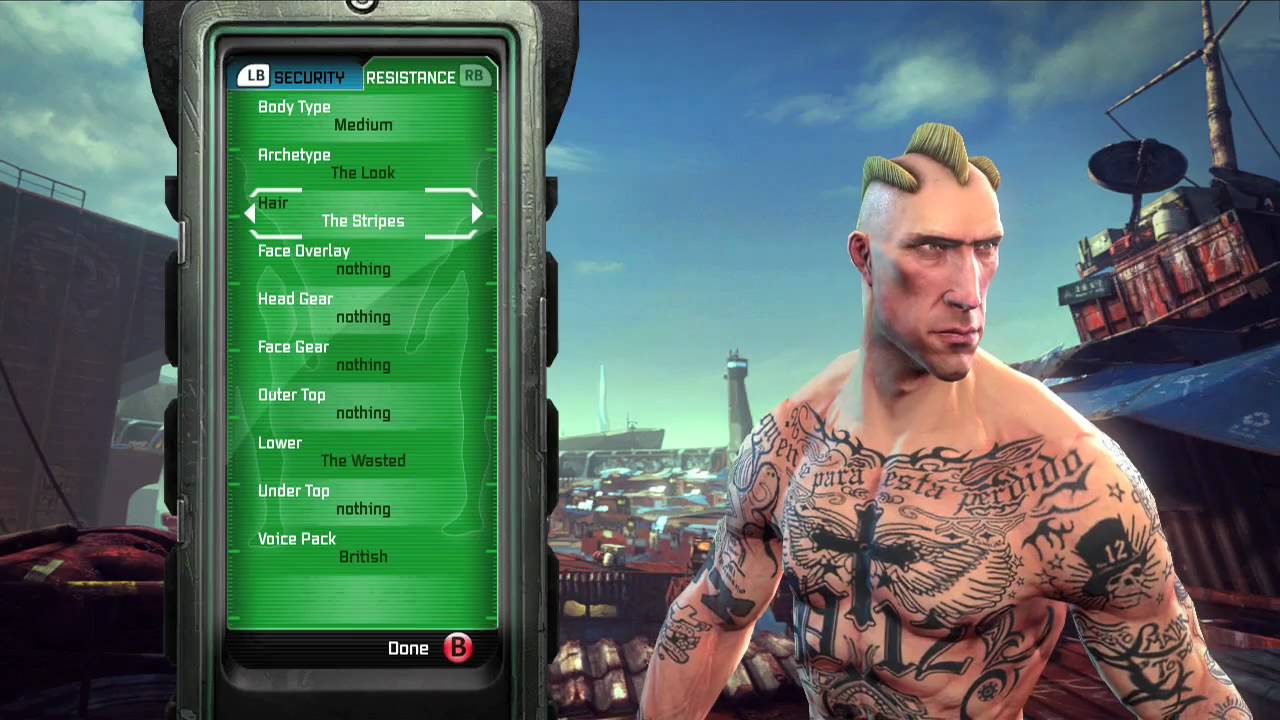 Brink's detailed character generation options